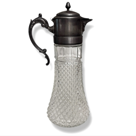 Accents | Antique Silverplate Glass Diamond Cut Wine Decanter Chiller ...